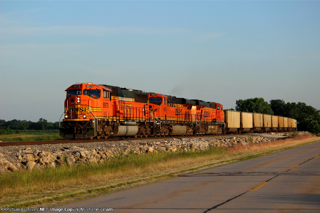 BNSF 8970 heads up a empty coal train nb.